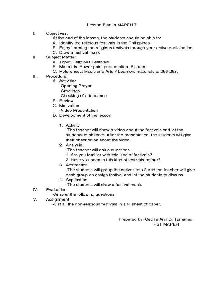 Lesson Plan in Religious Festivals | PDF