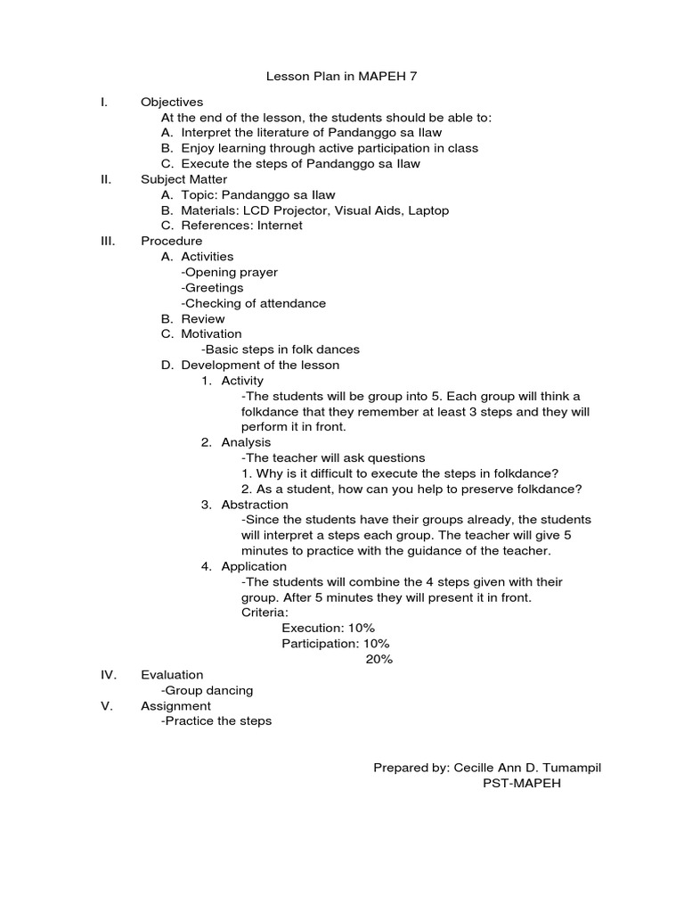 Pandanggo sa Ilaw Lesson Plan | PDF