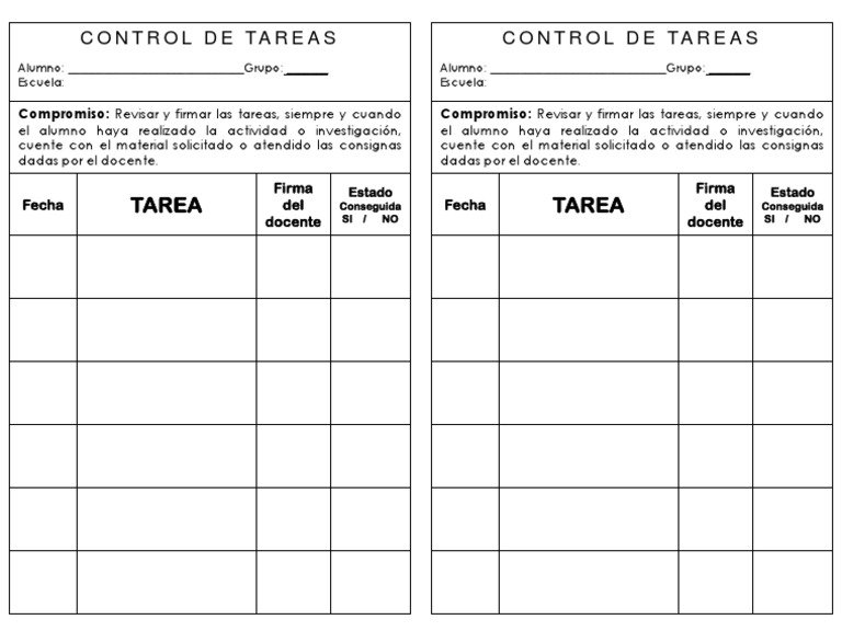 Formato para El Control de Tareas Del Alumno | PDF