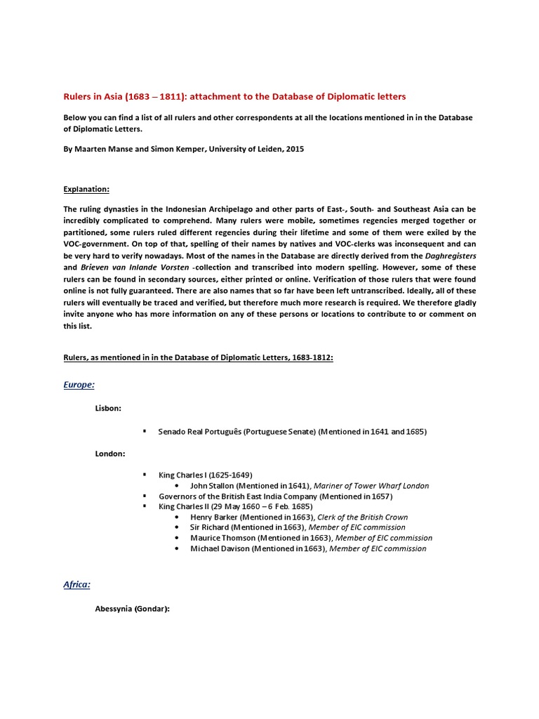 Rulers of Asia: 1683-1811 Database | PDF