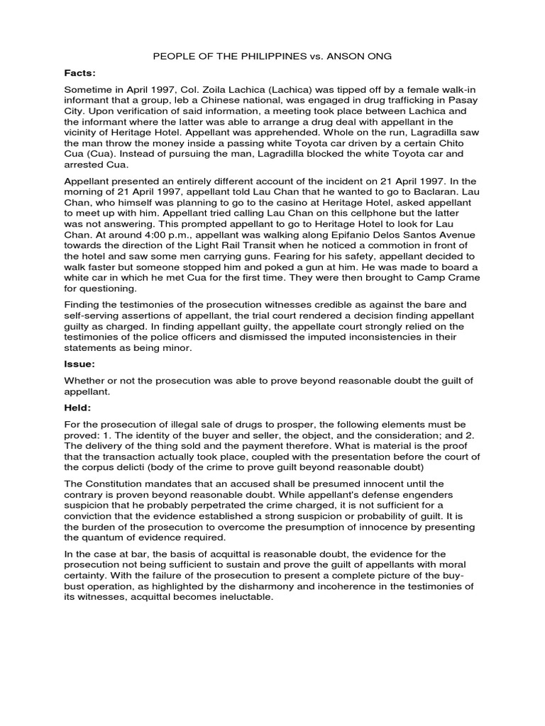 PEOPLE OF THE PHILIPPINES vs. Anson Ongdocx | PDF | Burden Of Proof ...