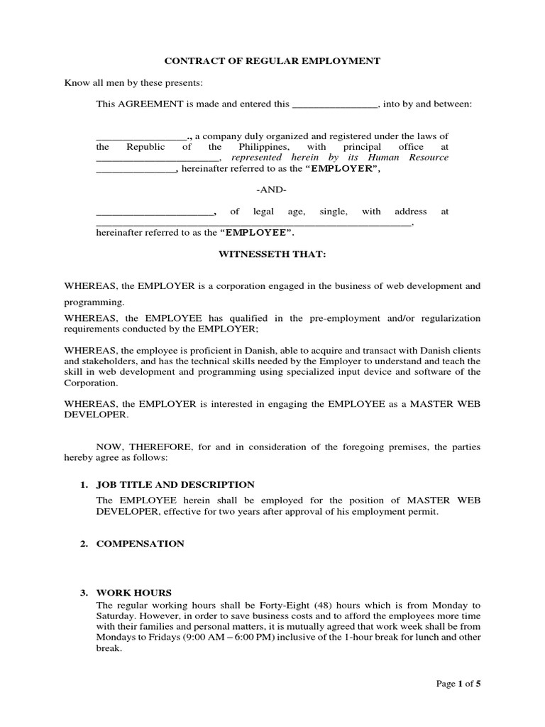 Draft Employement Contract | PDF | Finance & Money Management