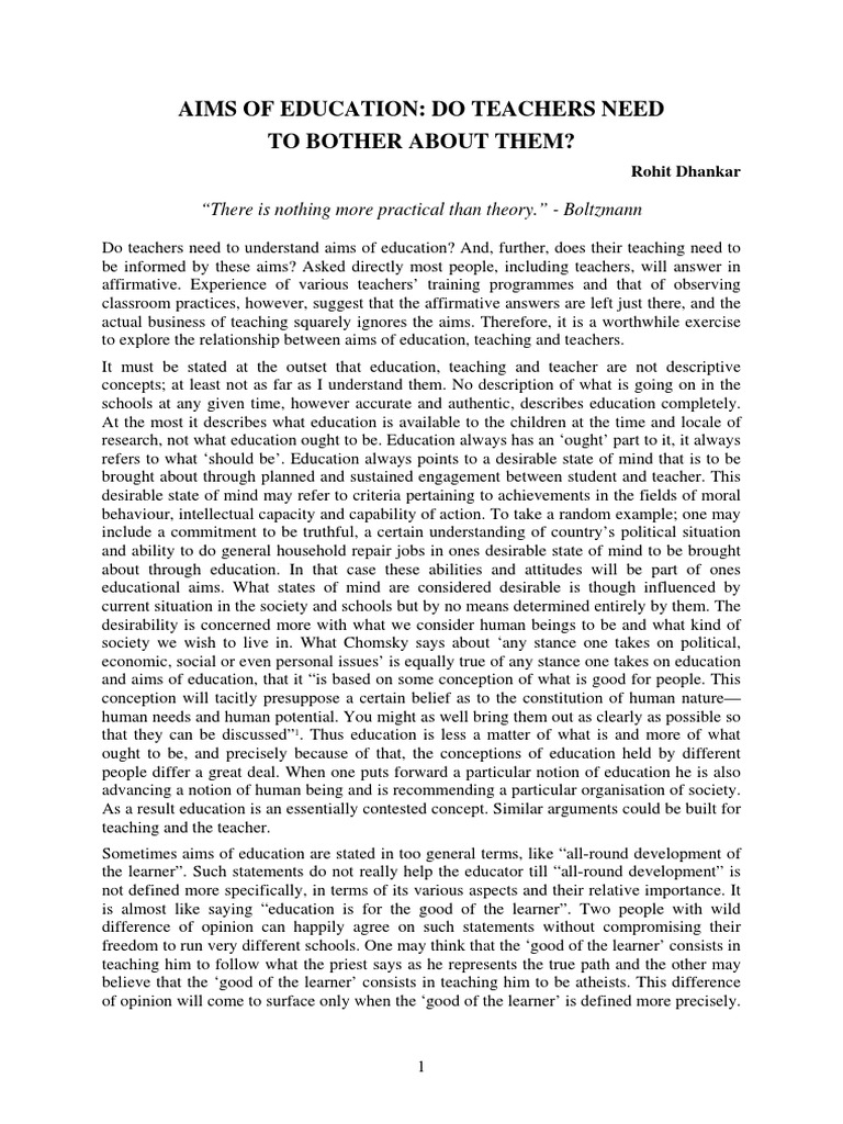 Teachers and Educational Aims | PDF | Wellness | Science & Mathematics