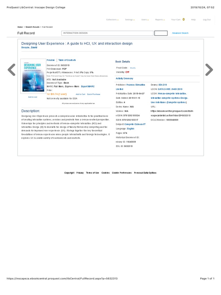 Designing User Experience - A Guide To HCI, UX and Interaction Design Benyon, David PDF | PDF