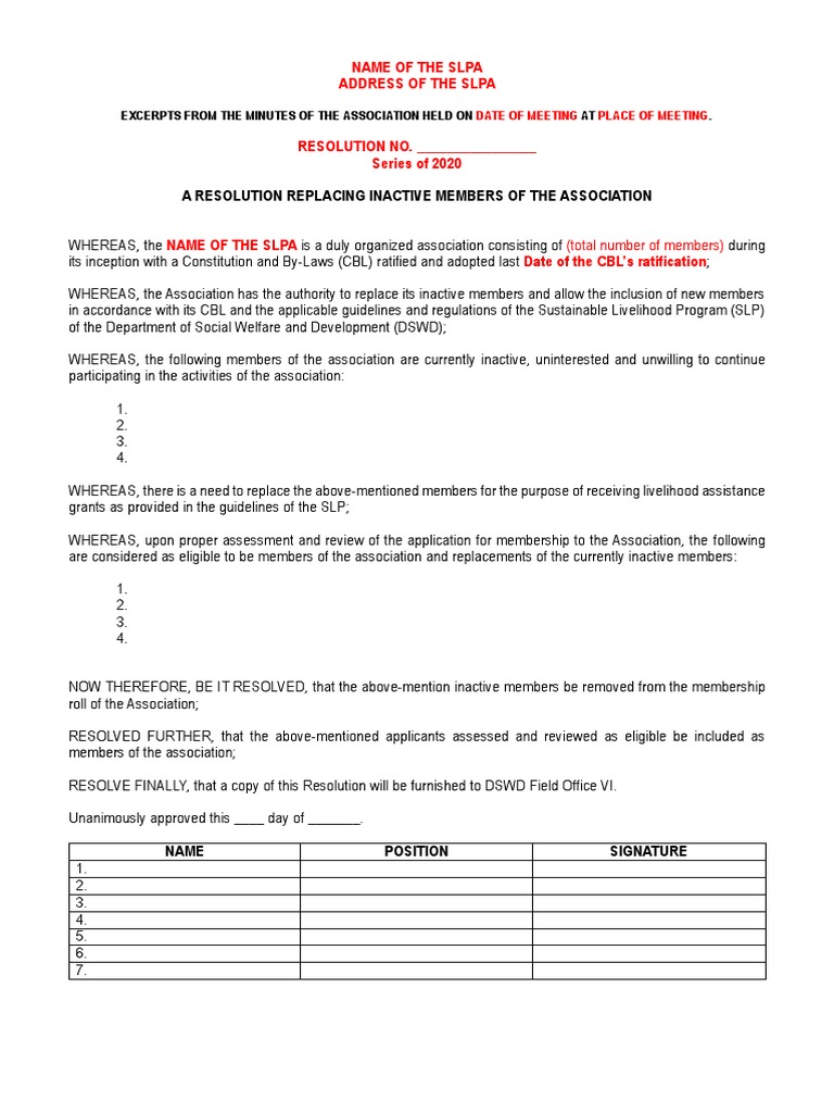 SLPA Resolution Replacement of Participants | PDF | Law
