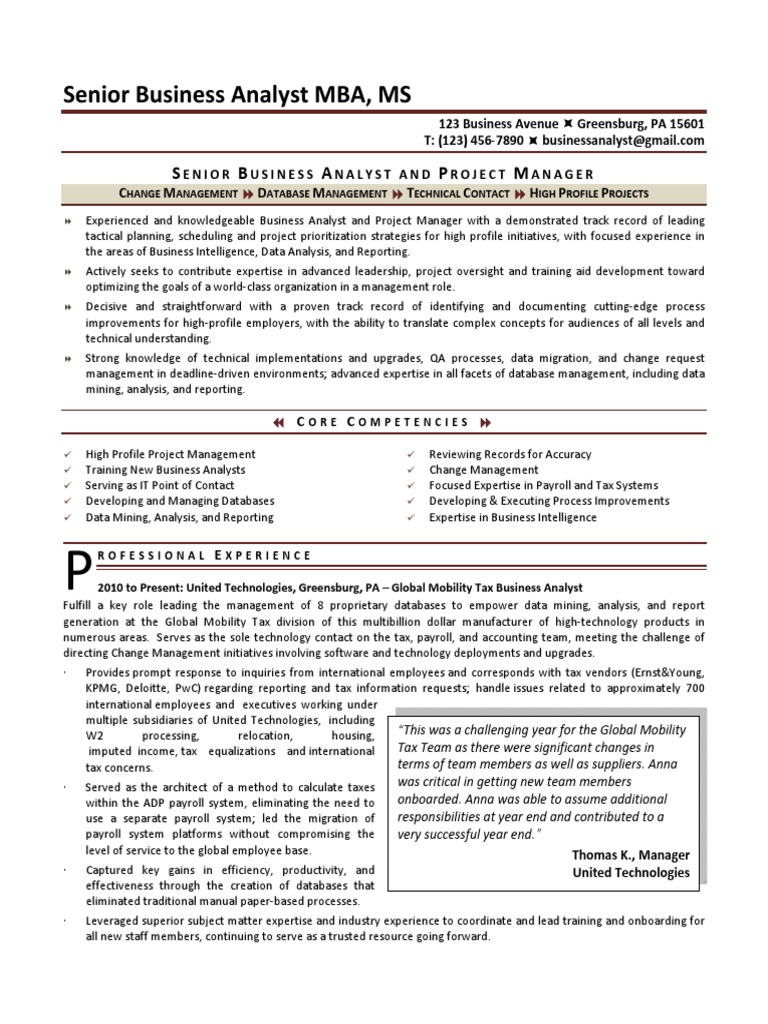 Senior Business Analyst Resume PDF | PDF