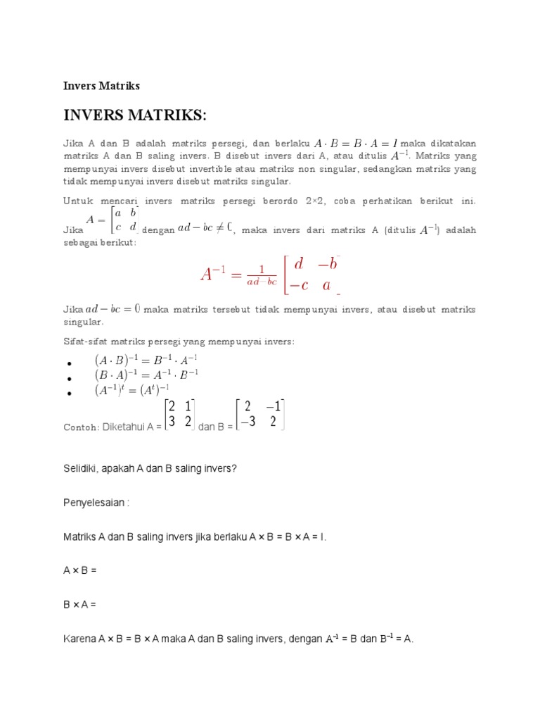 Mencari Invers Matriks | PDF