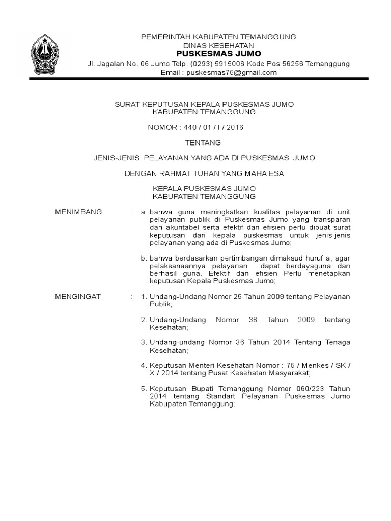 1.1.1.1 SK Tentang Jenis Pelayanan | PDF