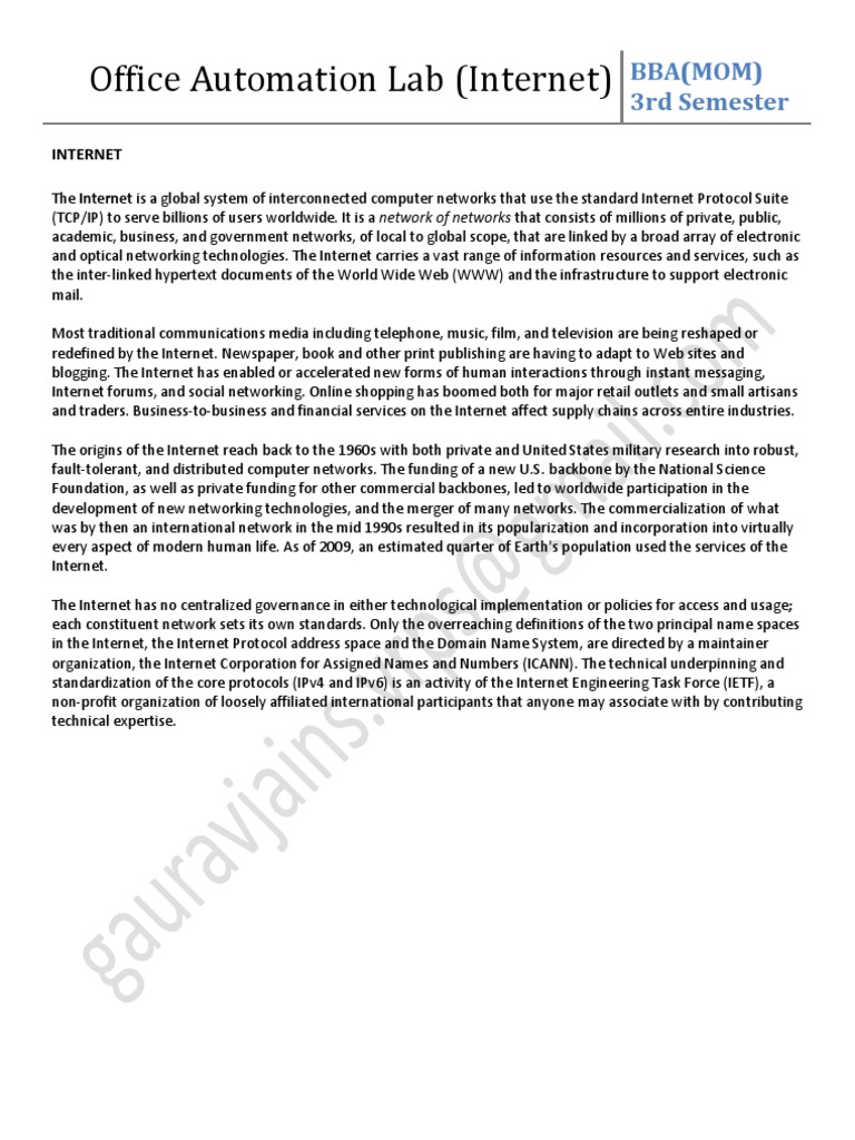 Office Automation Lab (Internet) : Bba (Mom) 3rd Semester | PDF ...