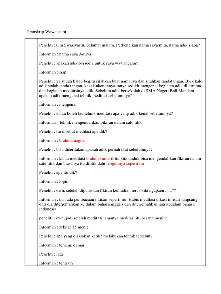 Transkrip Wawancara | PDF