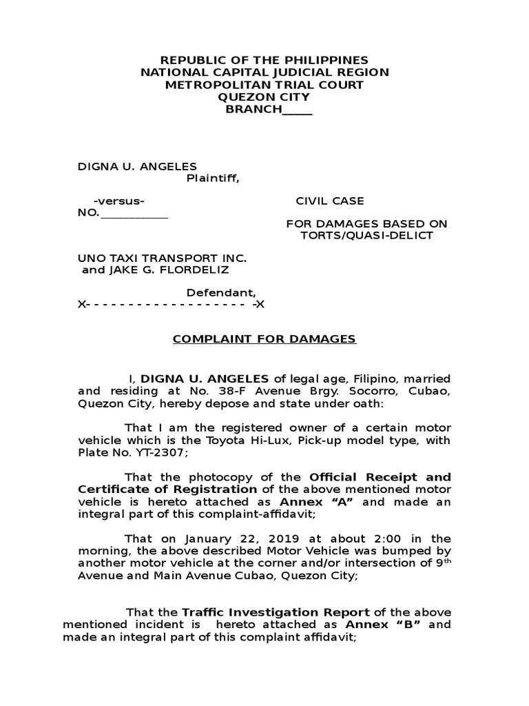 Complaint For Damages | PDF