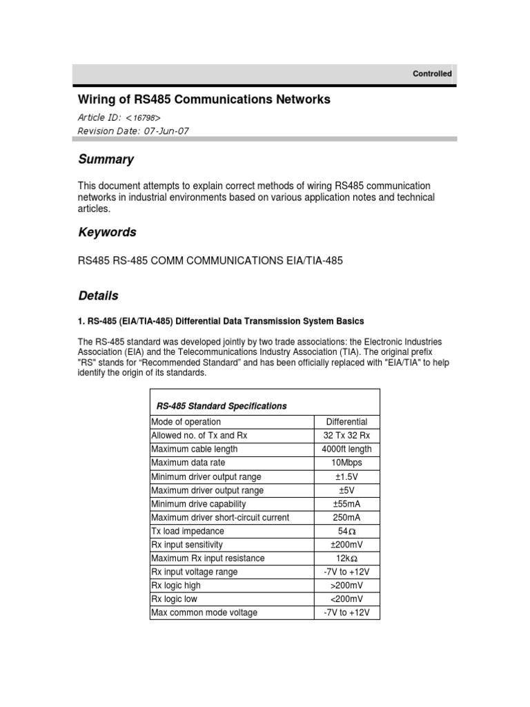 Schneider - Wiring of RS485 Communications Networks - 16798 PDF | PDF