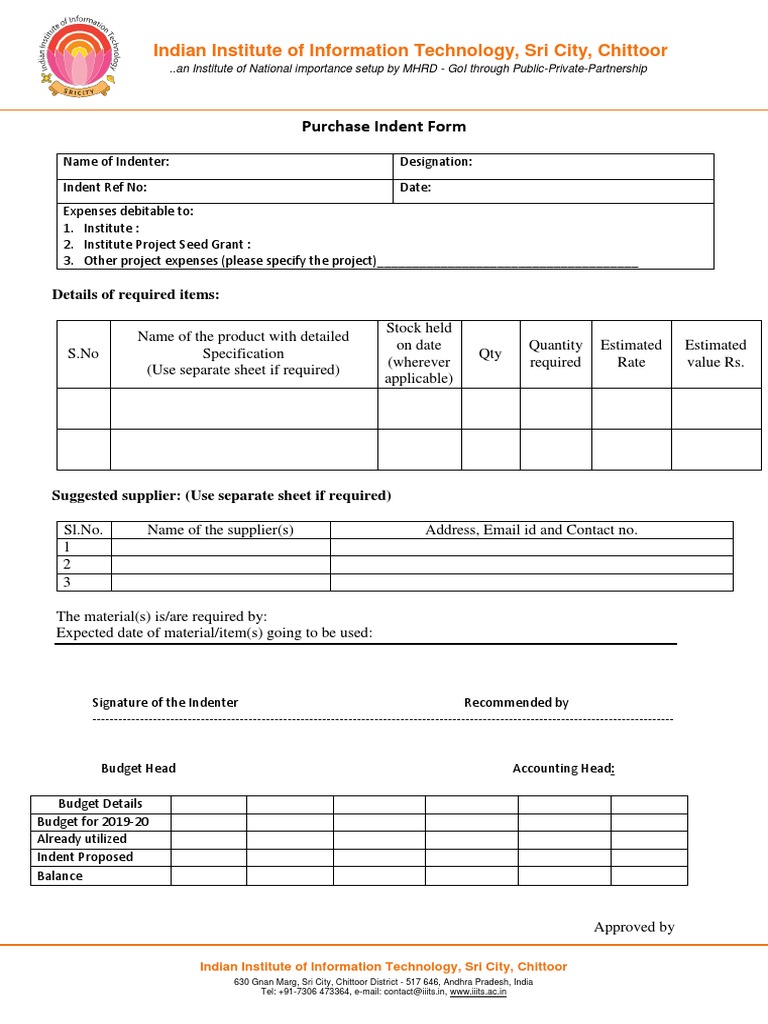 Purchase Indent Form | PDF