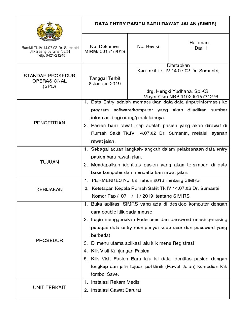 Spo Prosedur - Simrs - Sumantri | PDF