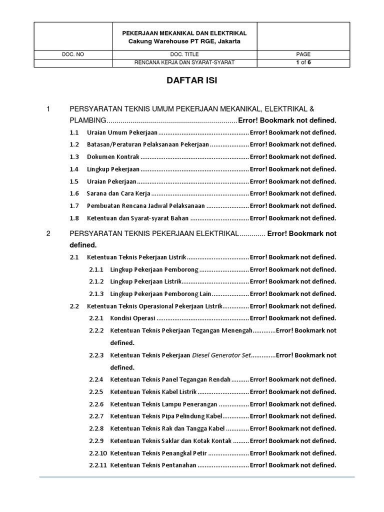 RKS MEP WH CAKUNG - Daftar Isi | PDF | Komputer | Teknologi & Rekayasa