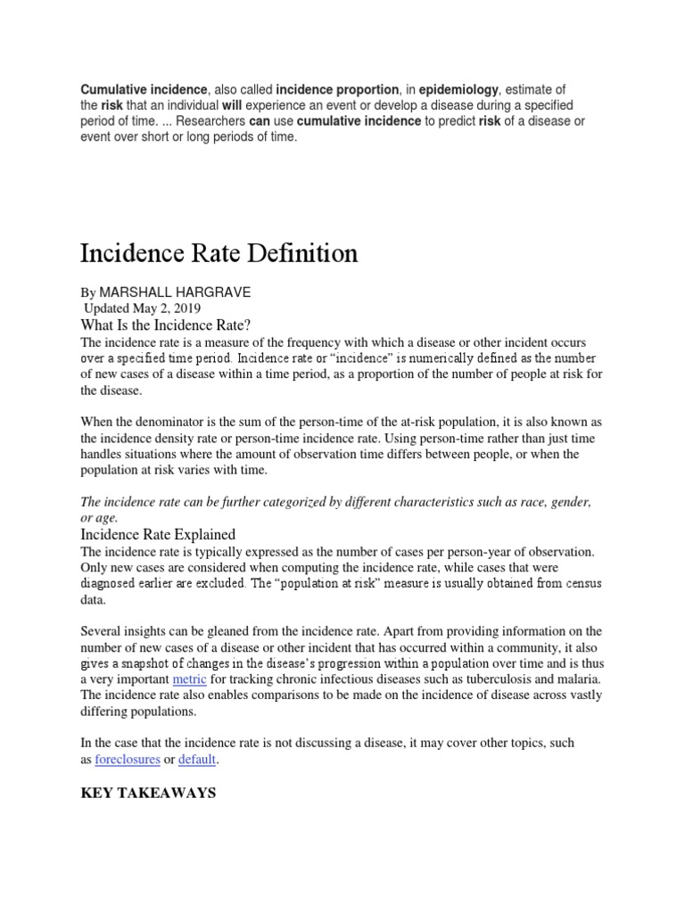 Incidence Rate: Definition, Calculation, Examples of How it Measures ...