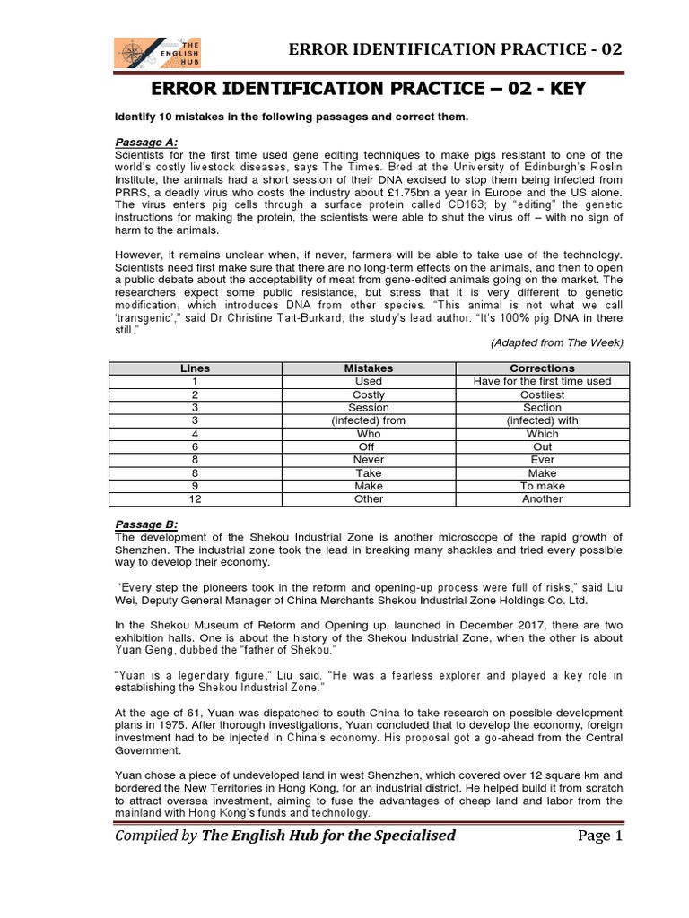 Error Identification Practice - 02 - Key | PDF