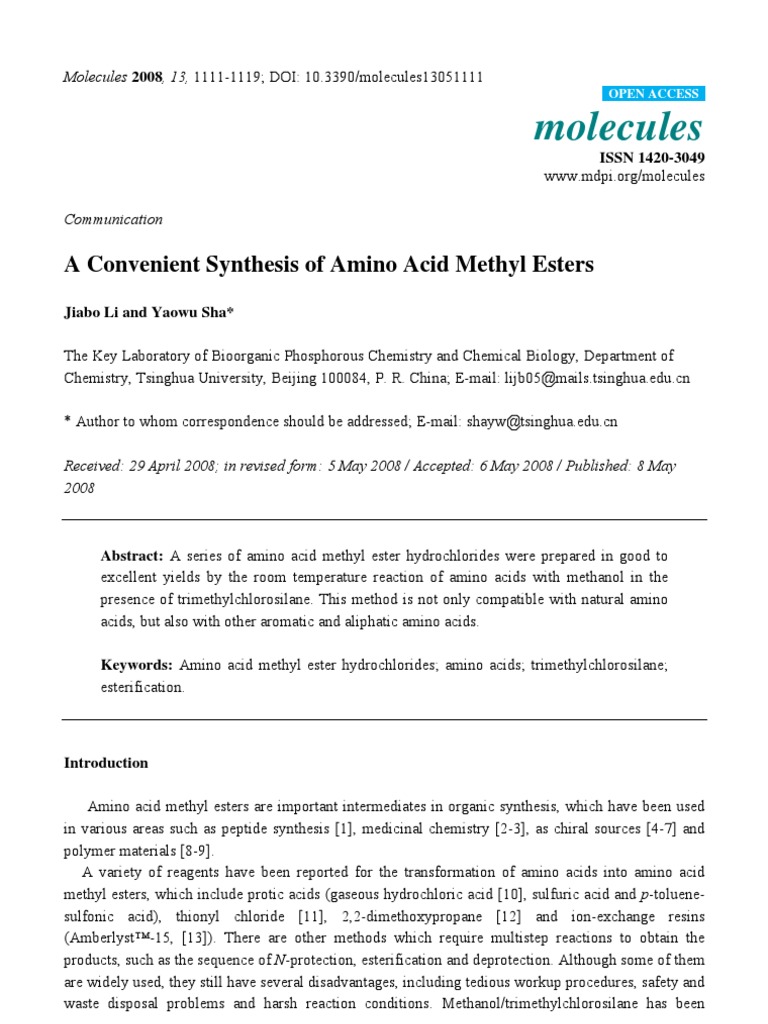 Amino Acid Esters | PDF | Ester | Methanol