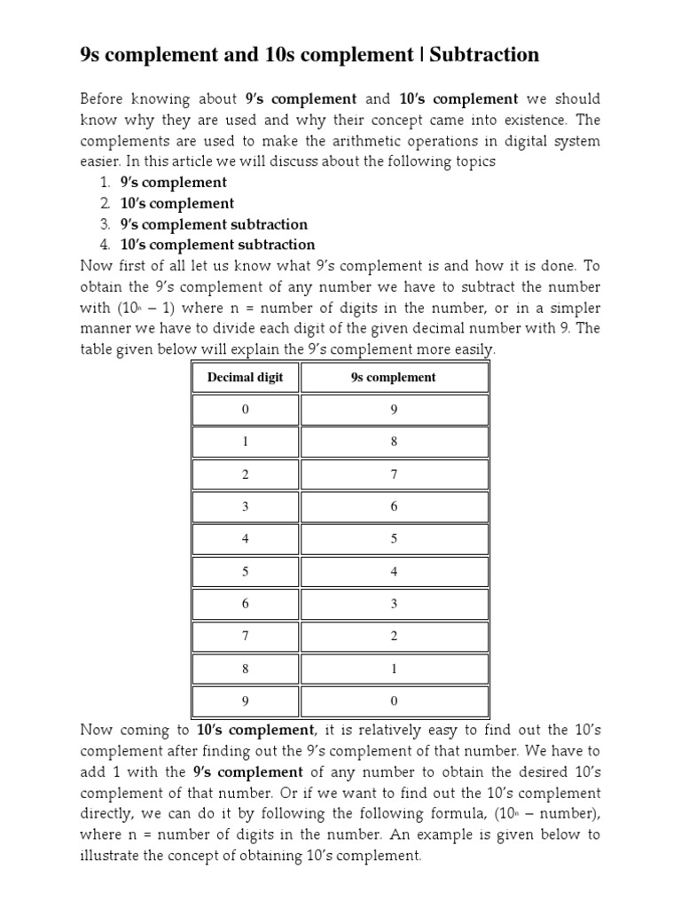 9s Complement and 10s Complement | PDF