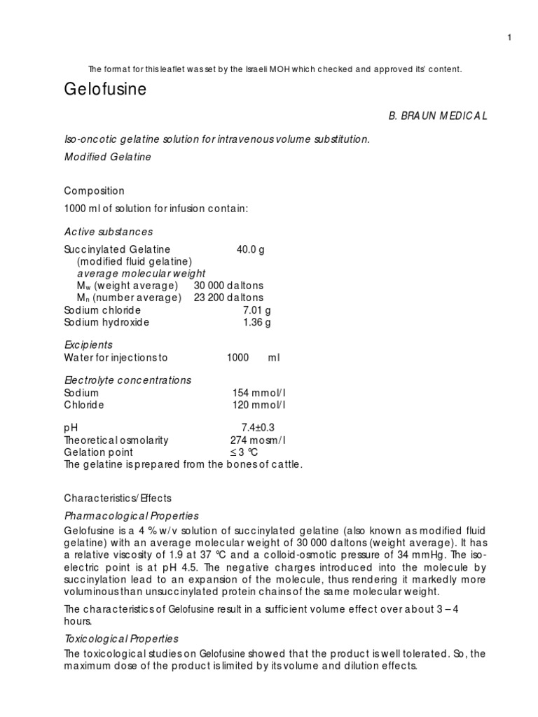Gelofusine: Iso-Oncotic Gelatine Solution For Intravenous Volume ...