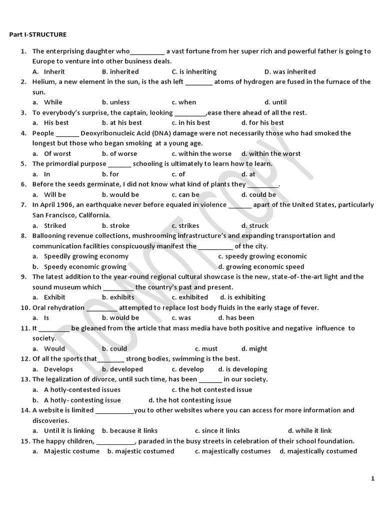 Part 1-Structure - To Reading Comprehension | PDF