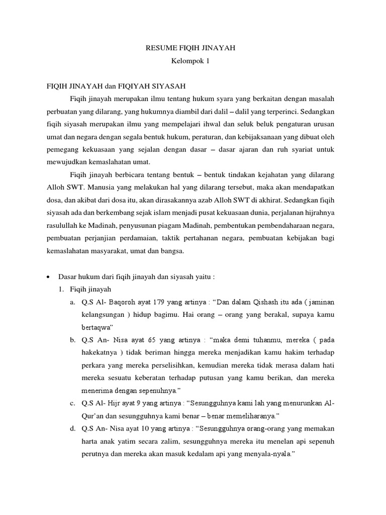 Resume Fiqih Jinayah | PDF