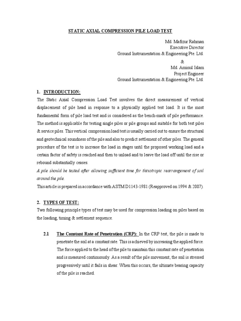 Guideline Static Axial Compression Pile Load Test | PDF
