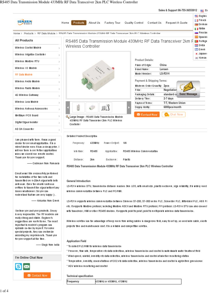 RS485 Data Transmission Module 433MHz RF Data Transceiver 2km PLC ...