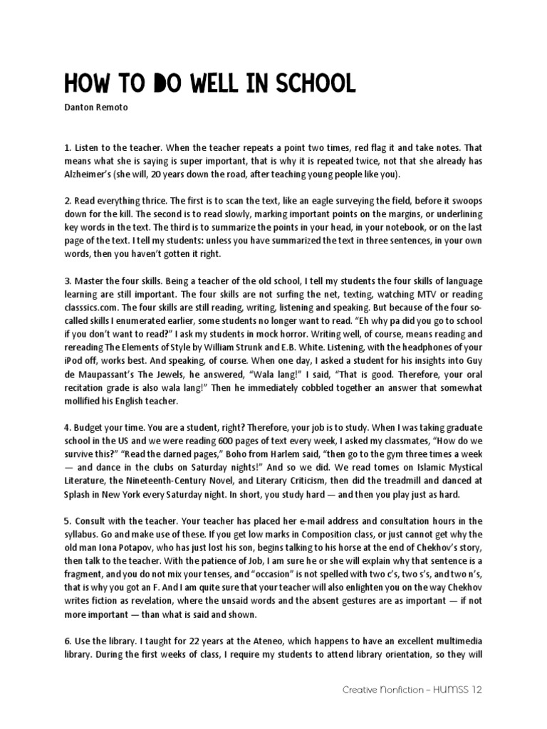 How To Do Well in School - Danton Remoto | PDF
