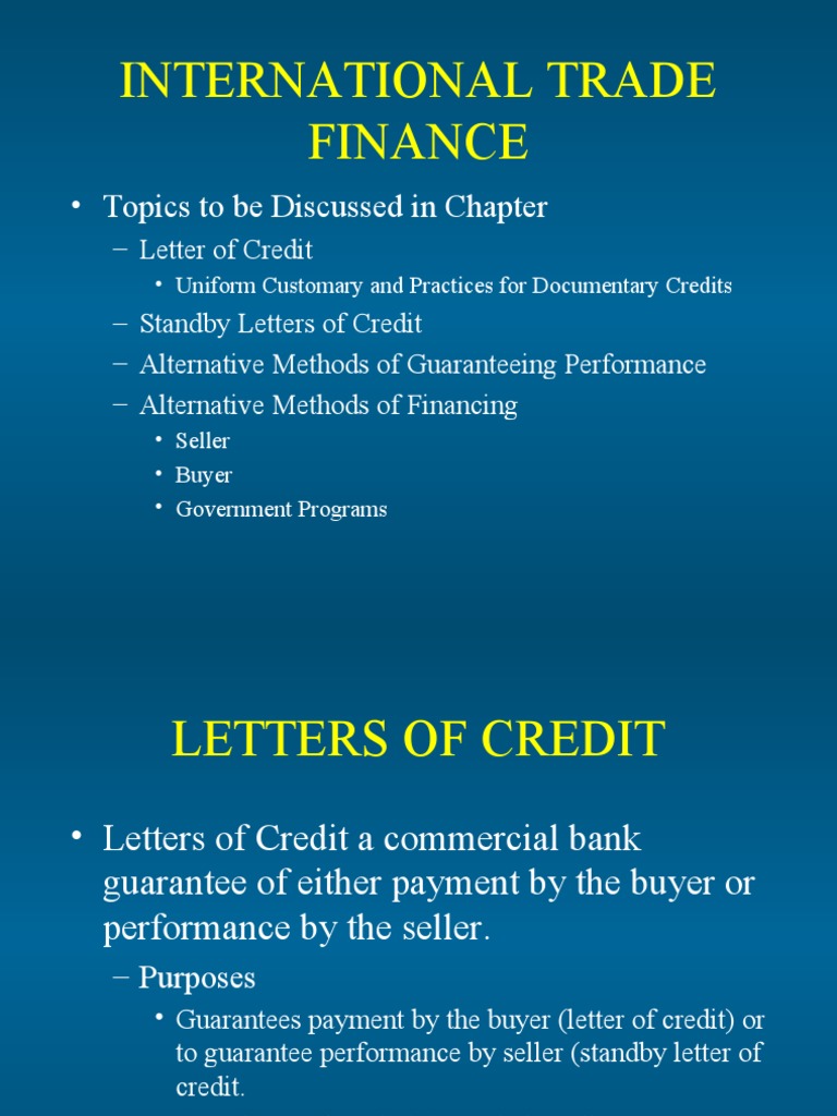 International Trade Finance: - Topics To Be Discussed in Chapter | PDF ...