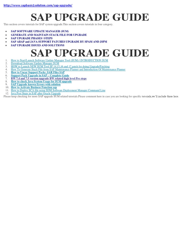 SAP Upgrade Guide and Tutorials | PDF