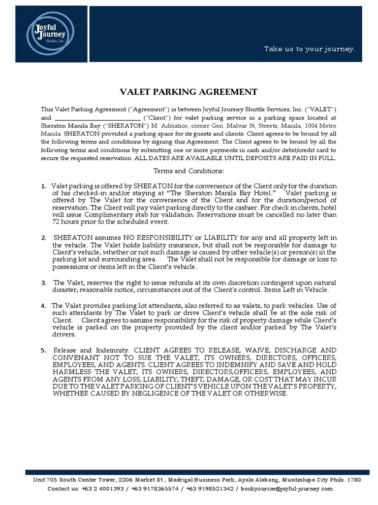 Valet Parking Agreement | PDF