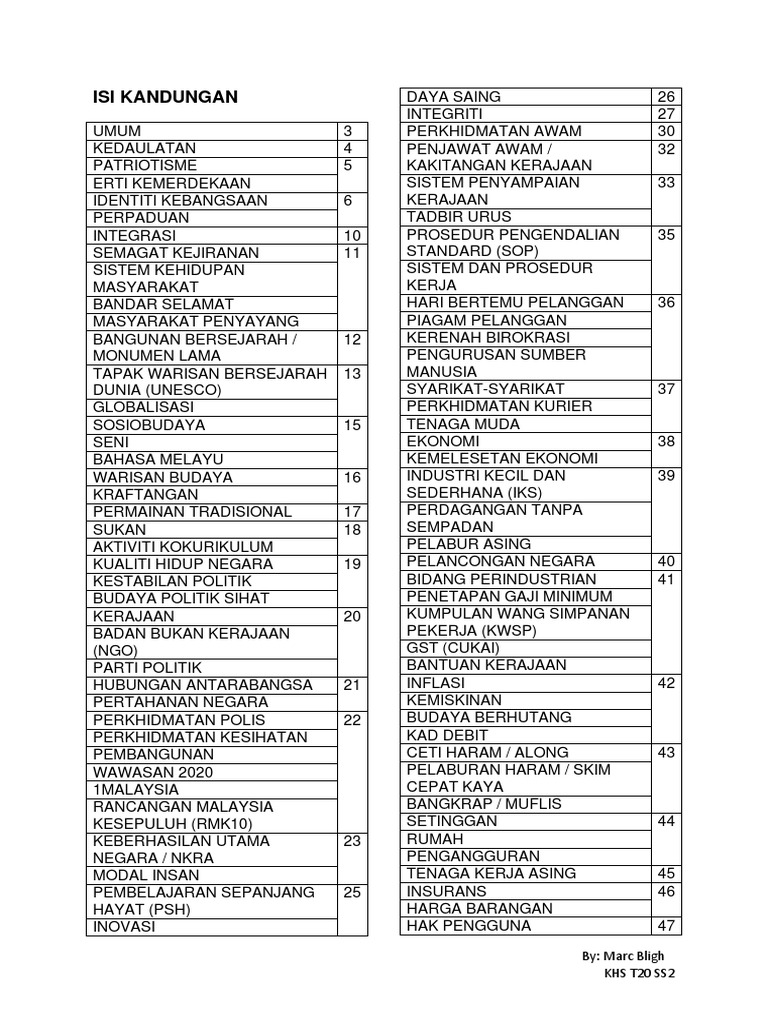 Marc's Kompilasi Idea Esei PA Sem 1 1.0 | PDF