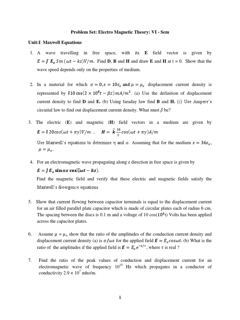 ElectroMagneticTheory Problem Set | PDF