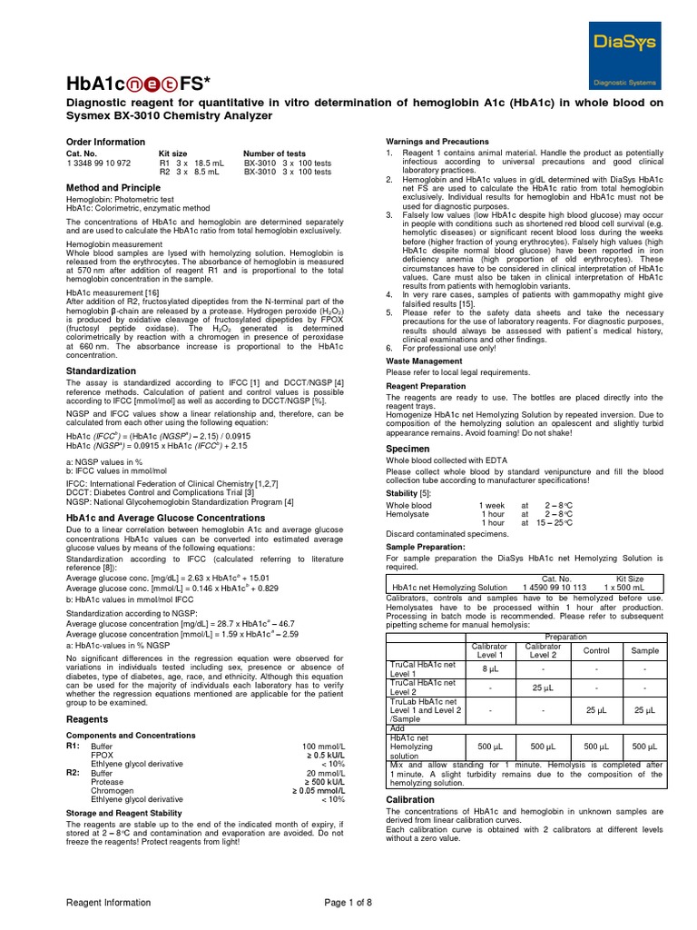 HbA1c FS* diagnostic reagent | PDF