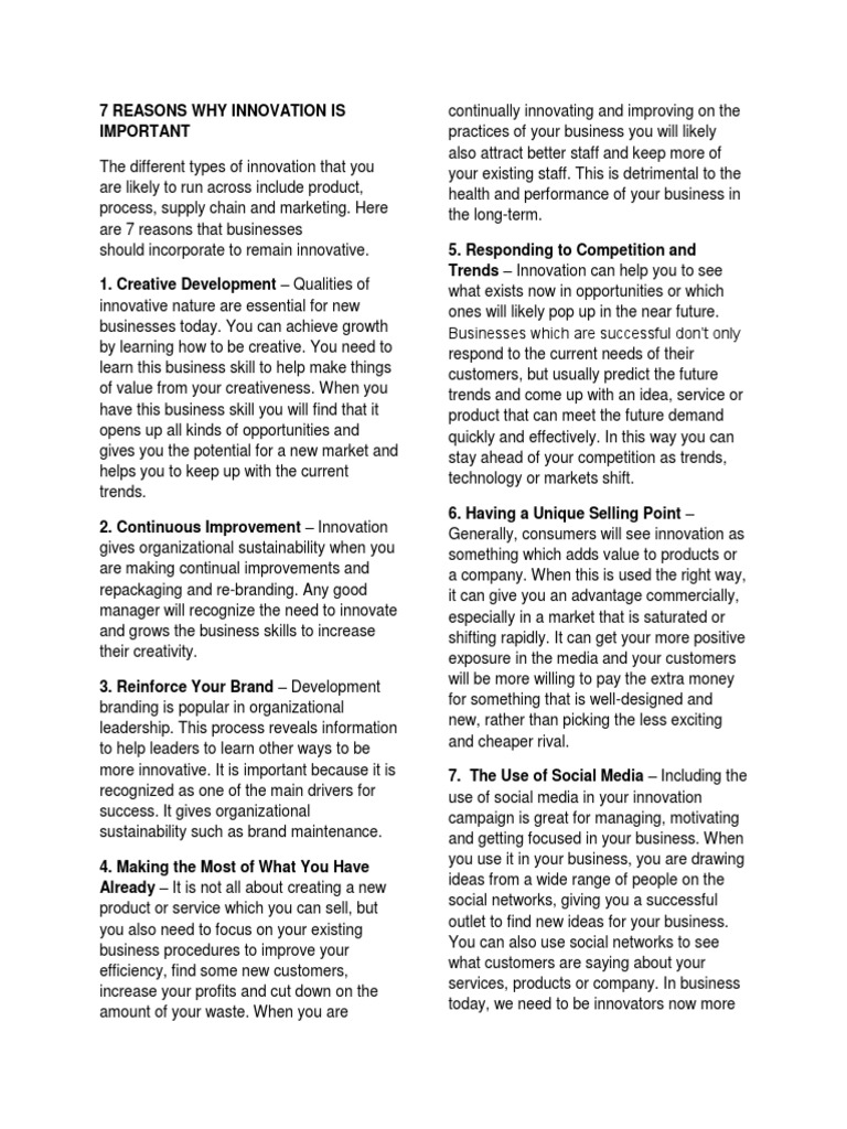 7 Reasons Why Innovation Is Important | PDF