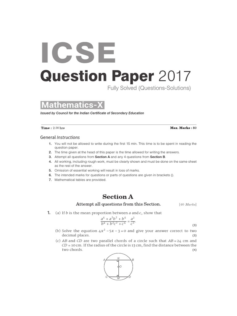 Arihant Books ICSE Class 10 Maths Solved Question Paper 2017 | PDF