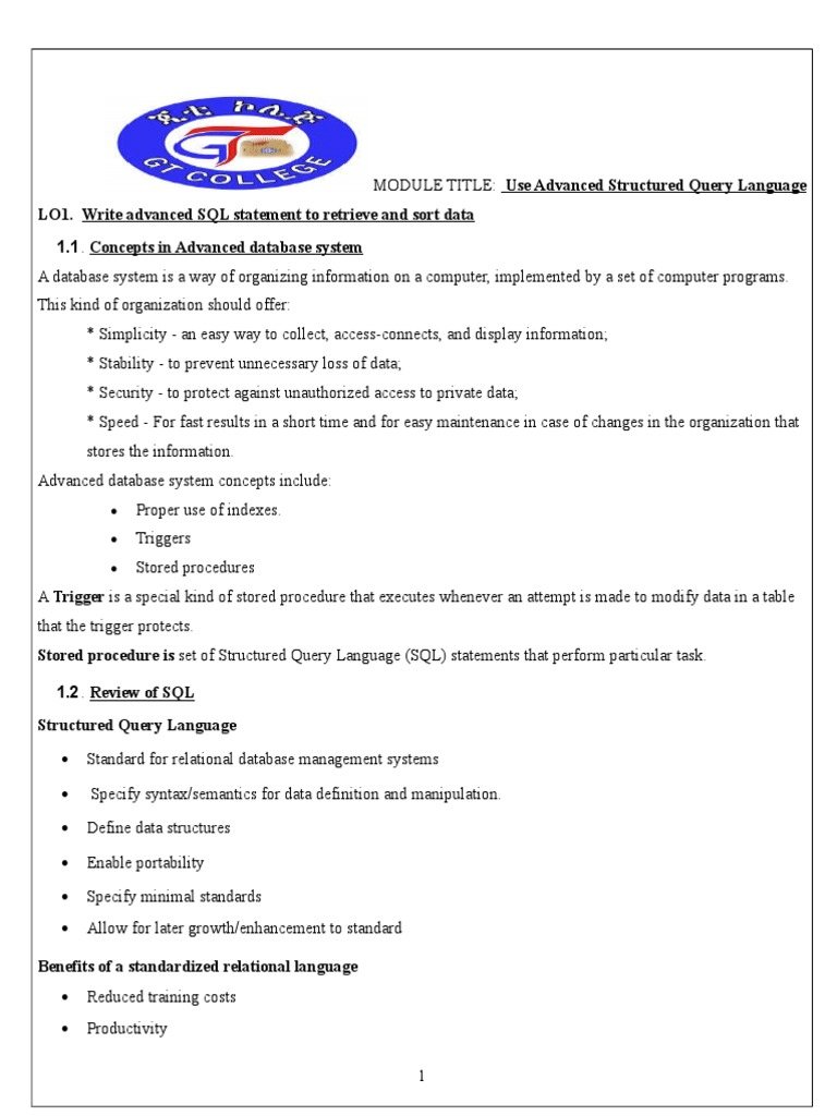 Use Advanced SQL | PDF | Teaching Methods & Materials | Technology ...