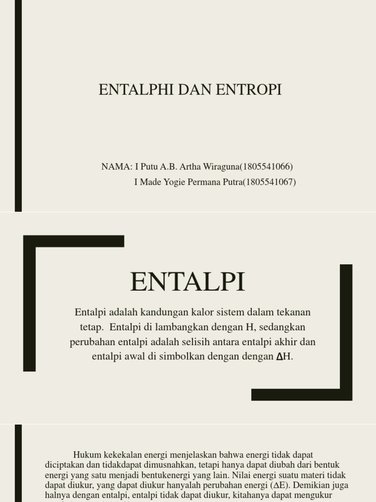 Entalphi Dan Entropi | PDF | Metode & Bahan Ajar | Kesehatan Holistik