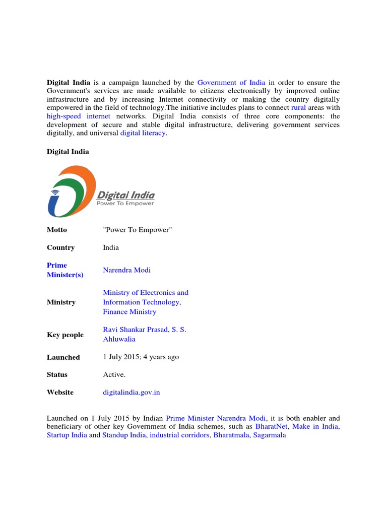 Project On Digital India | PDF | Business | Technology & Engineering