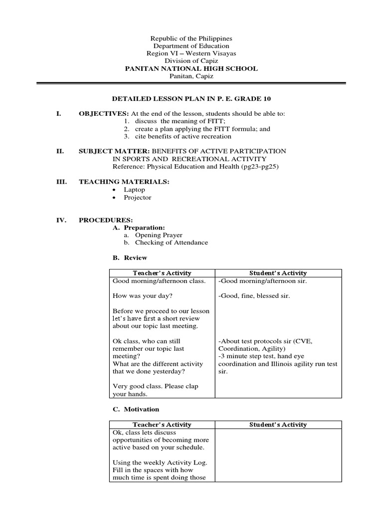 Detailed Lesson For (Fitt) | PDF