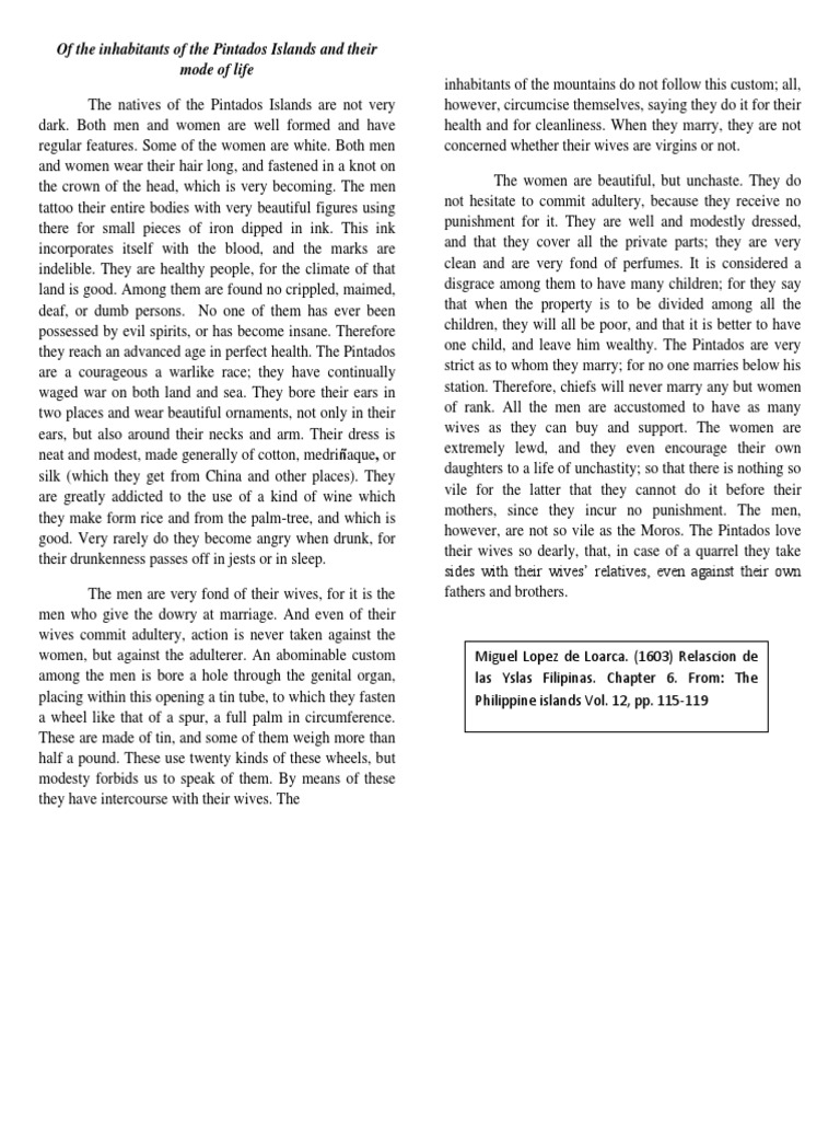 Of The Inhabitants of The Pintados Islands and Their Mode of Life | PDF