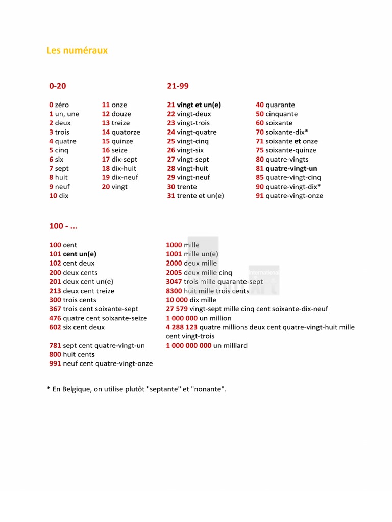 1.2 Les Numéraux | PDF
