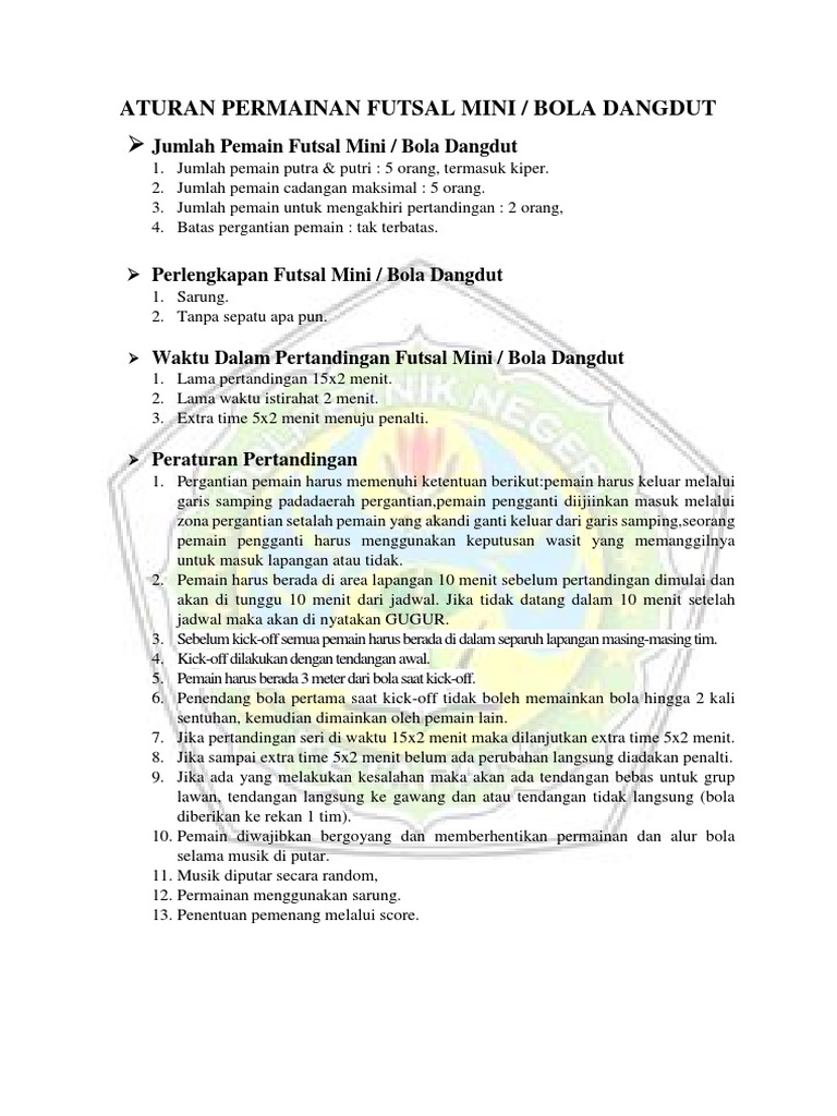 Aturan Permainan Futsal Mini | PDF