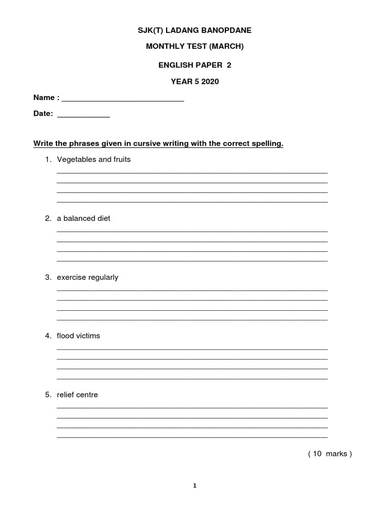 English Year 5 Paper 2 | PDF