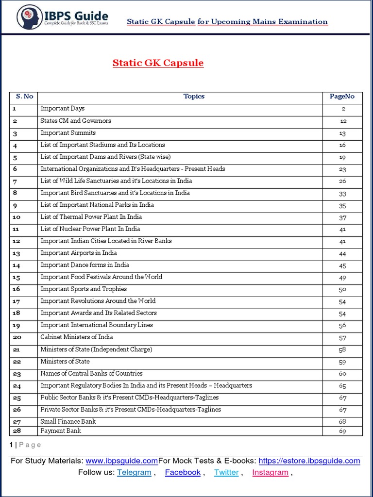 Static GK Capsule for Mains Exam | PDF