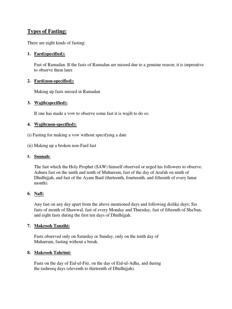 Types of Fasting | PDF