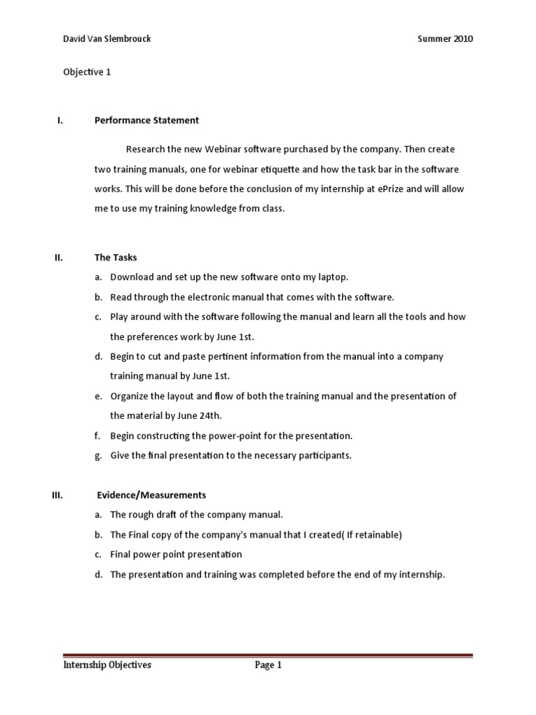 Objectives For Internship | PDF | Software | Internship