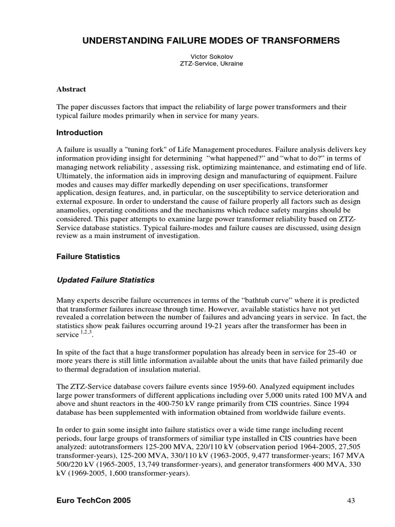 Understanding failure modes and causes of large power transformers | PDF
