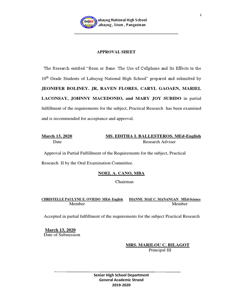 Approval Sheet for Research Paper | PDF